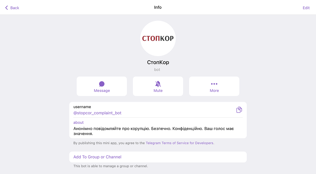 СтопКор відкрив анонімний Telegram-бот для повідомлень про хабарі, схеми і зловживання ...